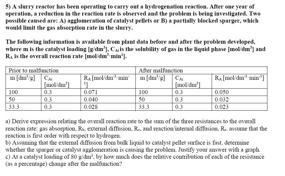 Solved 5) A slurry reactor has been operating to carry out a | Chegg.com