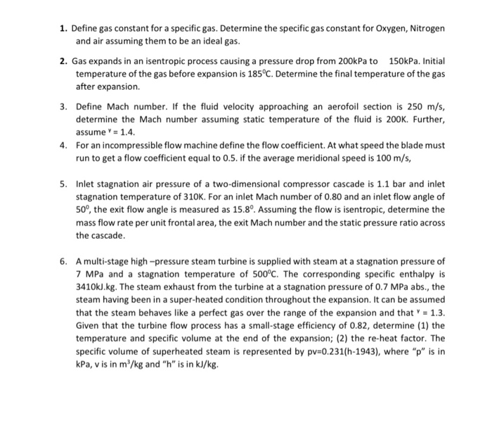 Solved 1. Define gas constant for a specific gas. Determine | Chegg.com