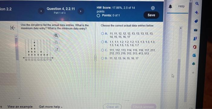 Solved Use the dot plot to list the actual data entries. | Chegg.com