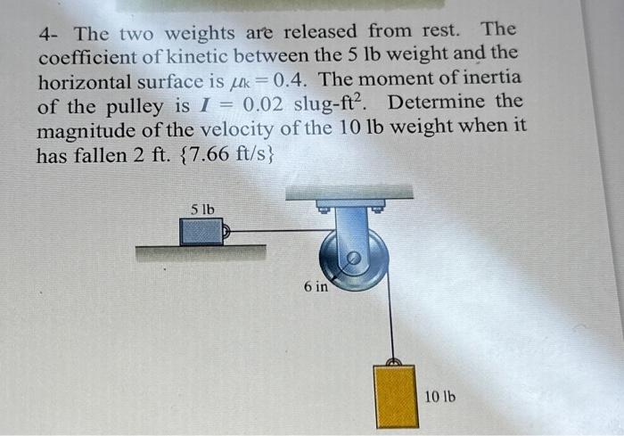Solved 4- The two weights are released from rest. The | Chegg.com