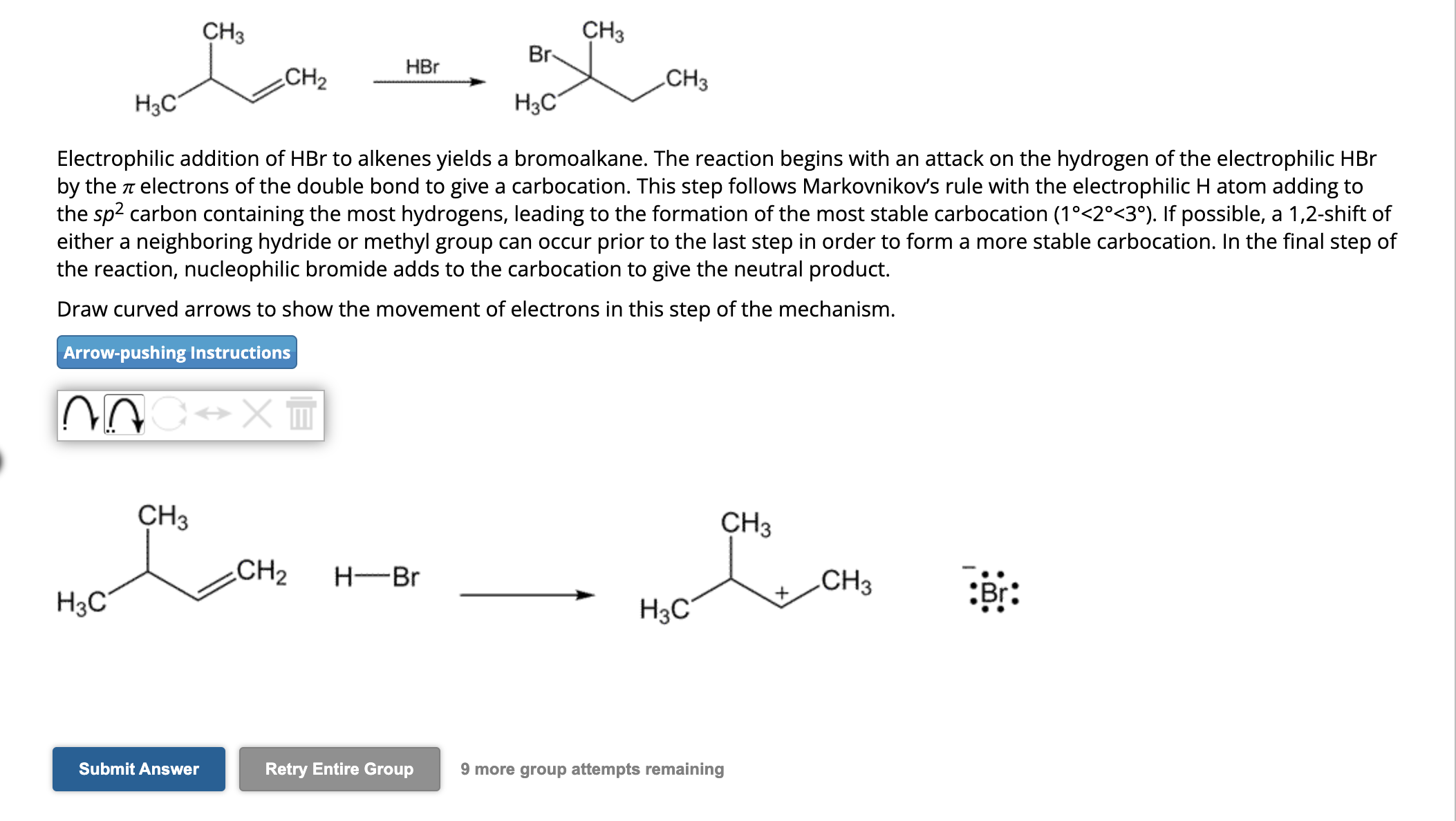 Solved Electrophilic addition of HBr to alkenes yields a | Chegg.com