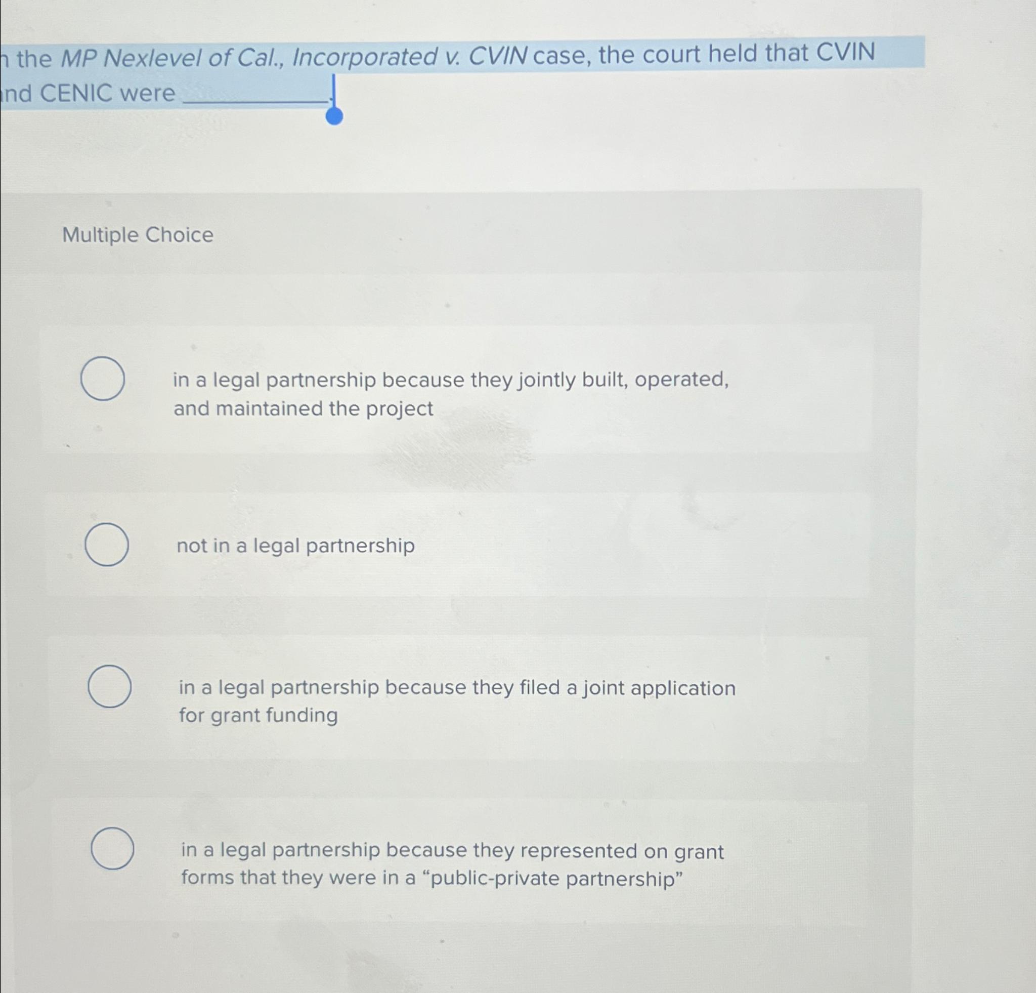 Solved the MP Nexlevel of Cal., Incorporated v. CVIN case, | Chegg.com
