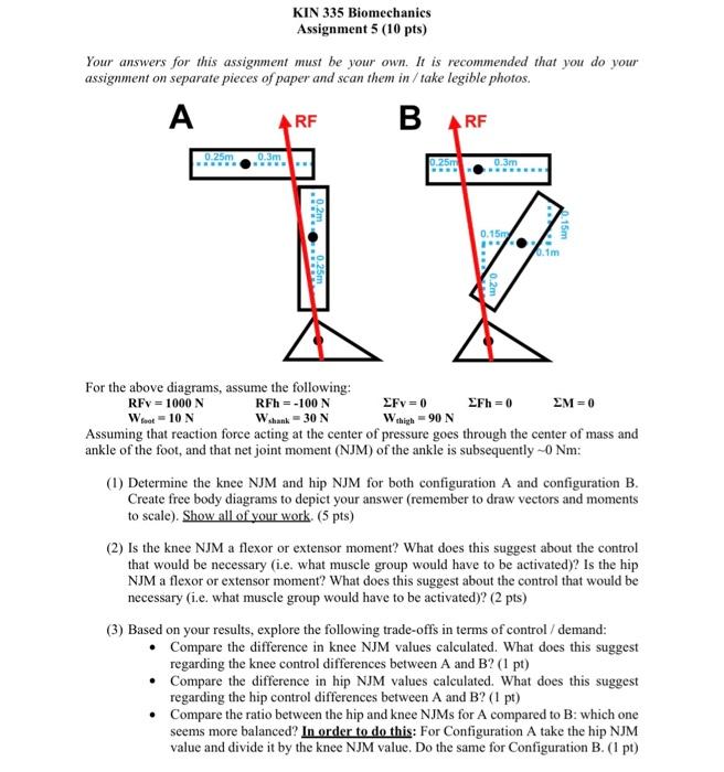 KIN 335 Biomechanics Assignment 5 (10 pts) Your | Chegg.com