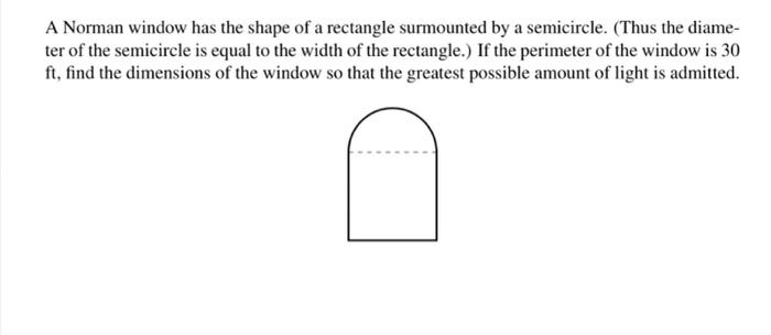 Solved A Norman window has the shape of a rectangle | Chegg.com