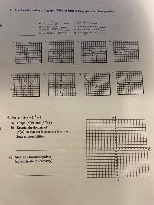 Solved 3. Match each equation to its graph. Write the letter | Chegg.com