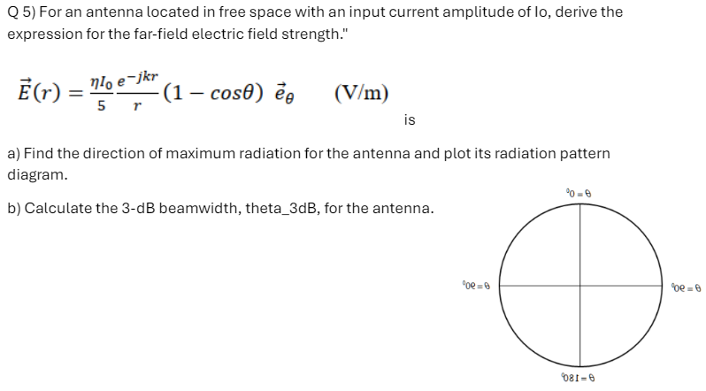 Solved Q 5) ﻿For an antenna located in free space with an | Chegg.com