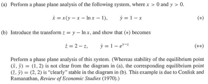 Solved (a) Perform a phase plane analysis of the following | Chegg.com