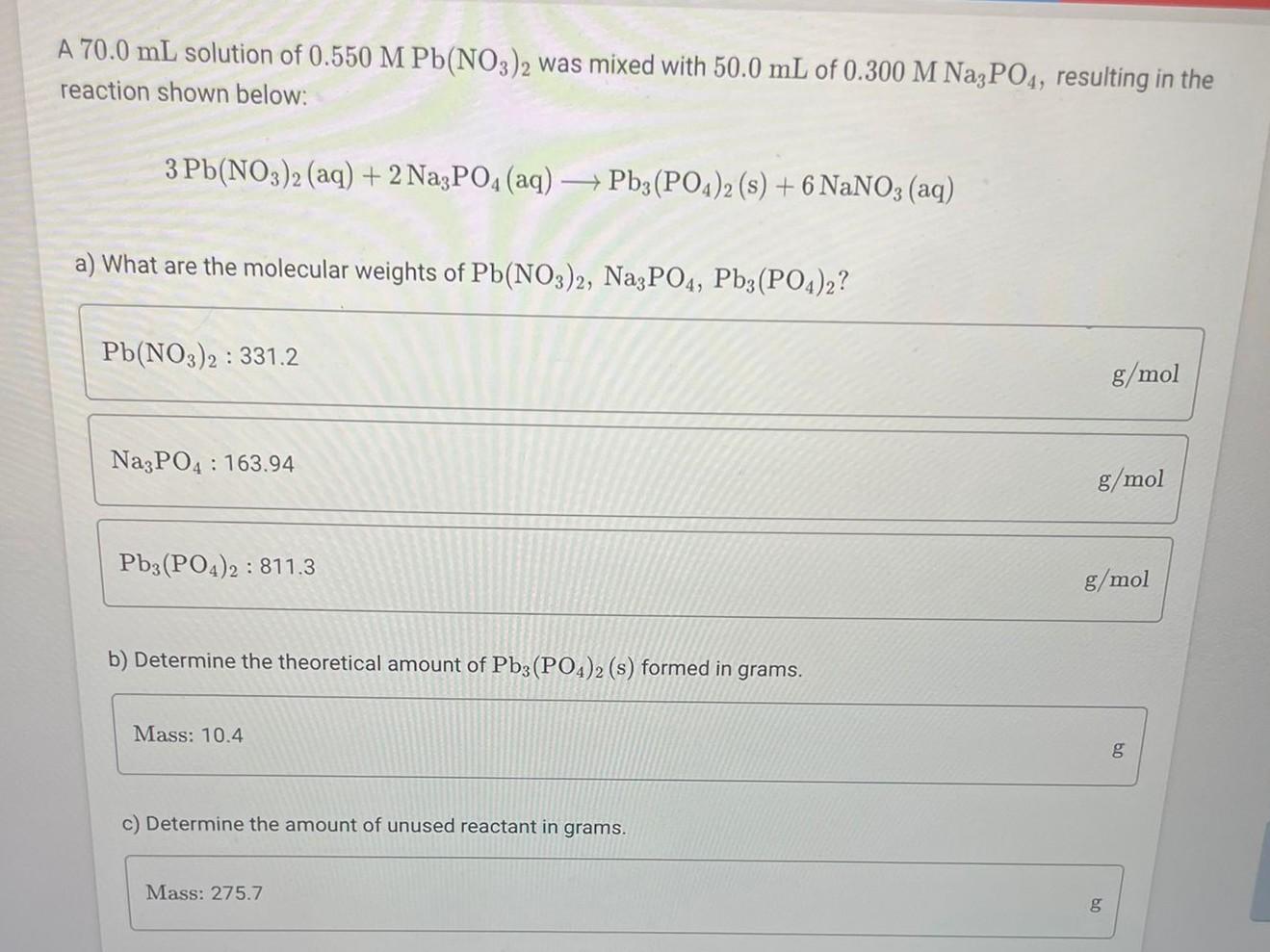 Solved A 70.0 mL solution of 0.550MPb(NO3)2 was mixed with | Chegg.com