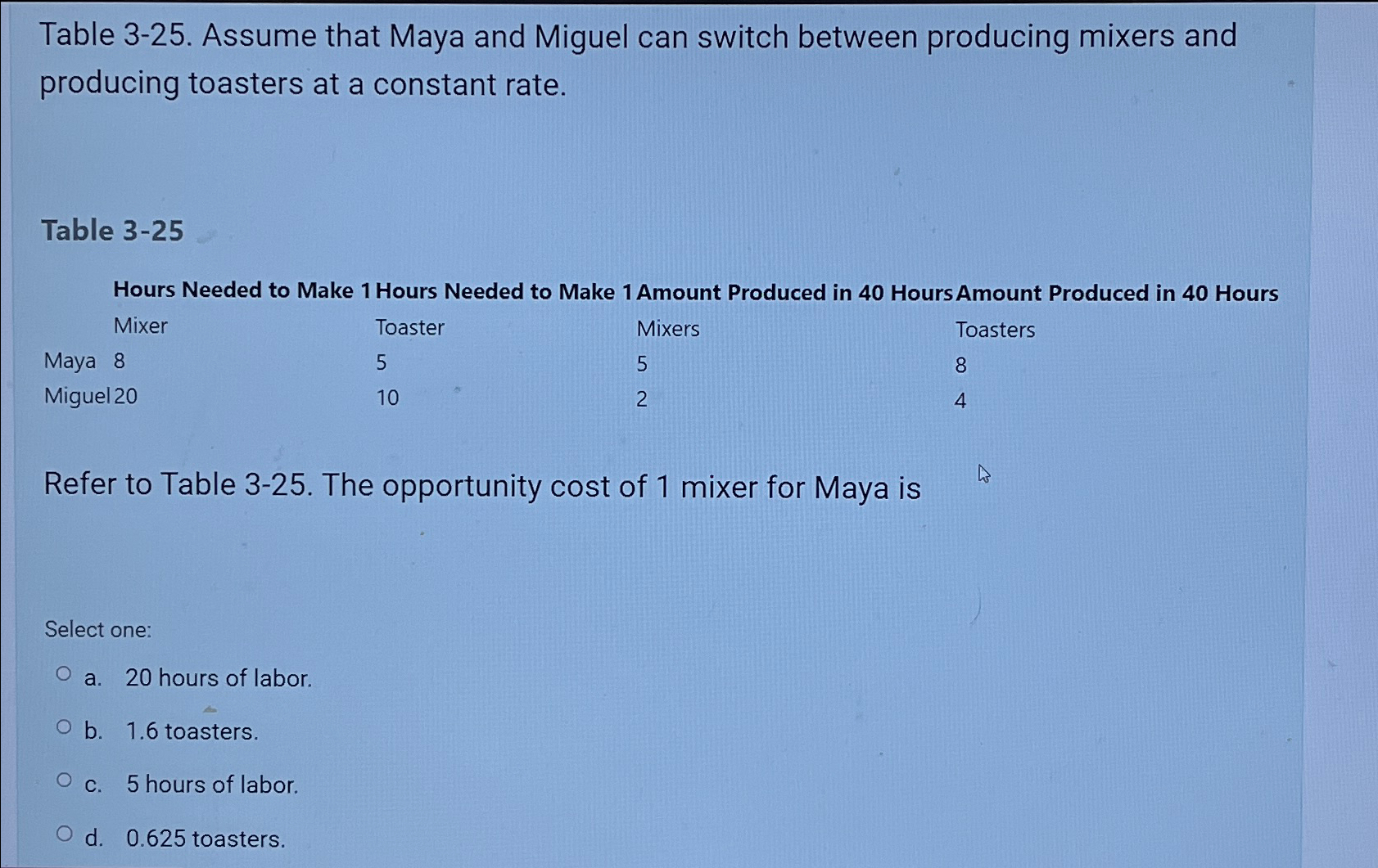 Solved Table 3-25. ﻿Assume that Maya and Miguel can switch | Chegg.com