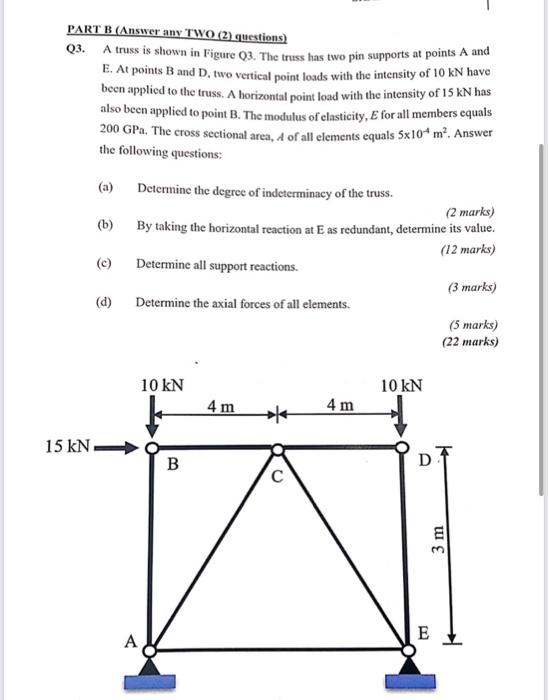 Solved PART B (Answer any TWO (2) questions) Q3. A truss is | Chegg.com