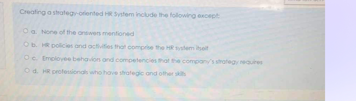 Solved Creating a strategy-oriented HR System include the | Chegg.com