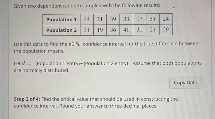 Solved Given two dependent random samples with the following | Chegg.com