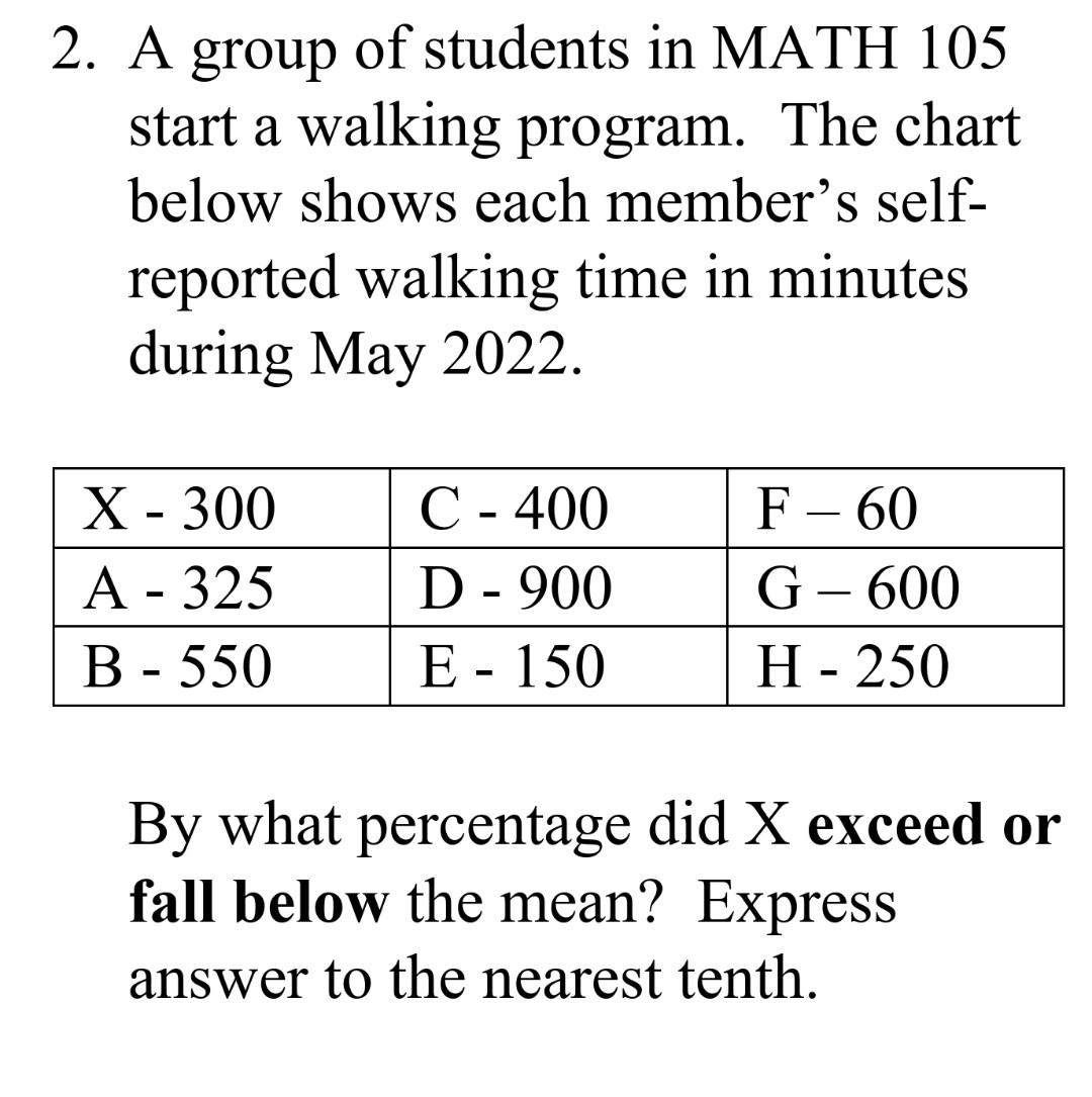 Solved 2. A group of students in MATH 105 start a walking | Chegg.com