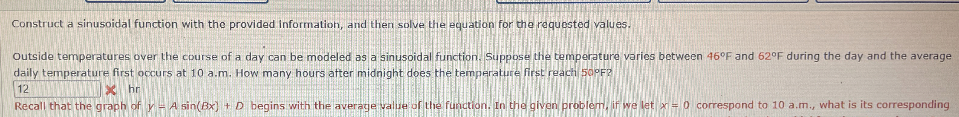 Solved Construct a sinusoidal function with the provided | Chegg.com