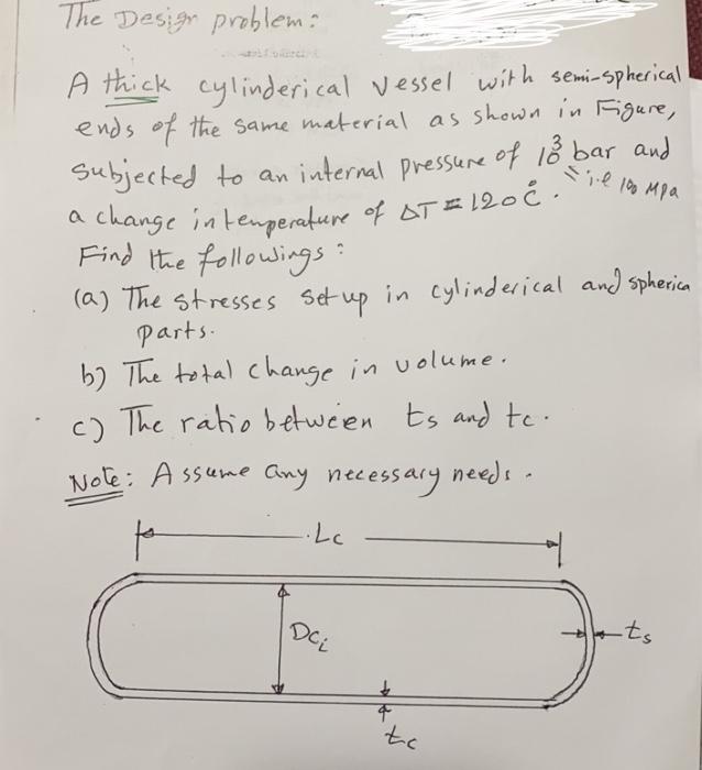 Solved A thick cylinderical vessel with semi-spherical ends | Chegg.com