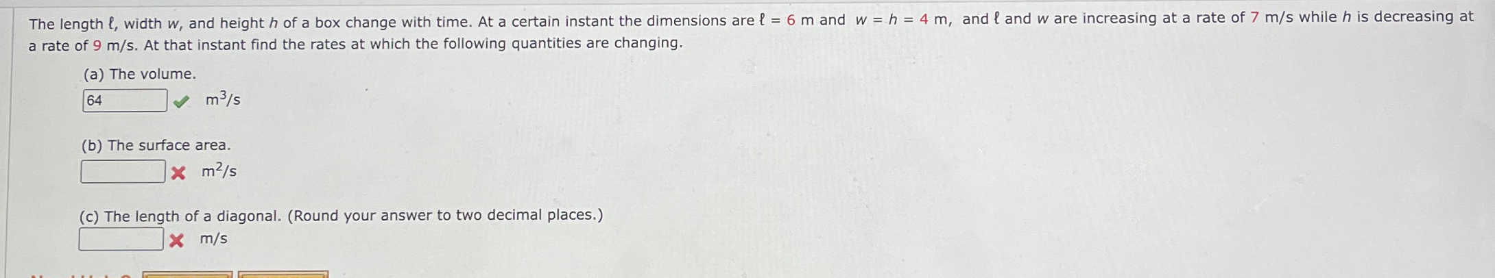 Solved The length l, ﻿width w, ﻿and height h ﻿of a box | Chegg.com