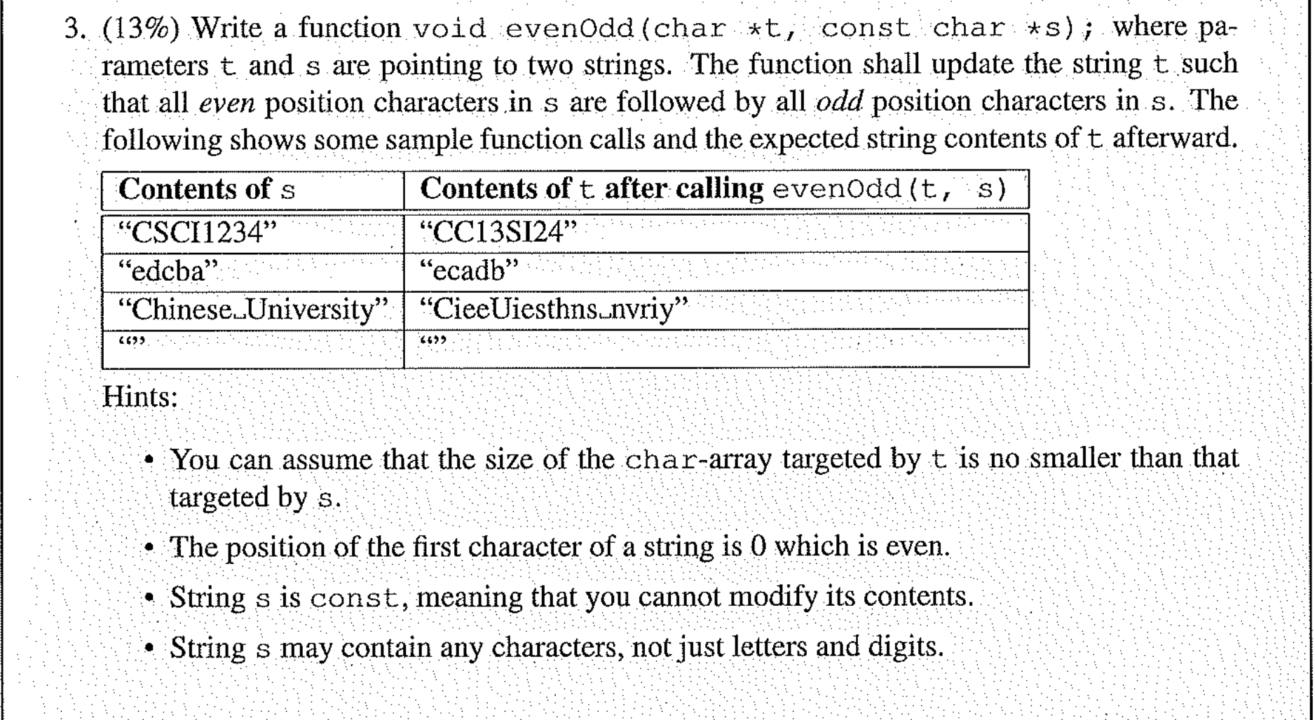 13 write A Function Void Evenodd Char T