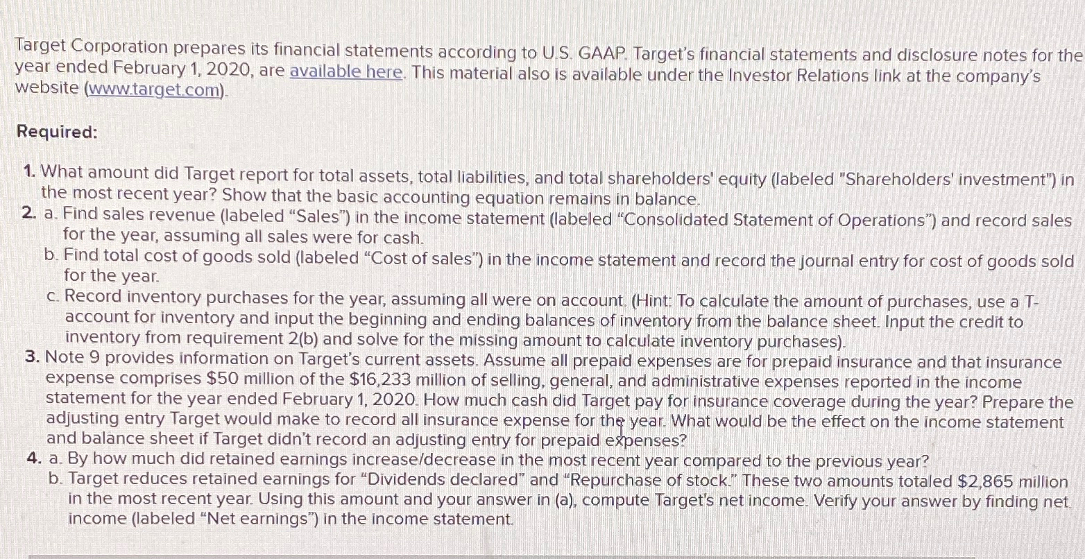 Target Corporation prepares its financial statements | Chegg.com