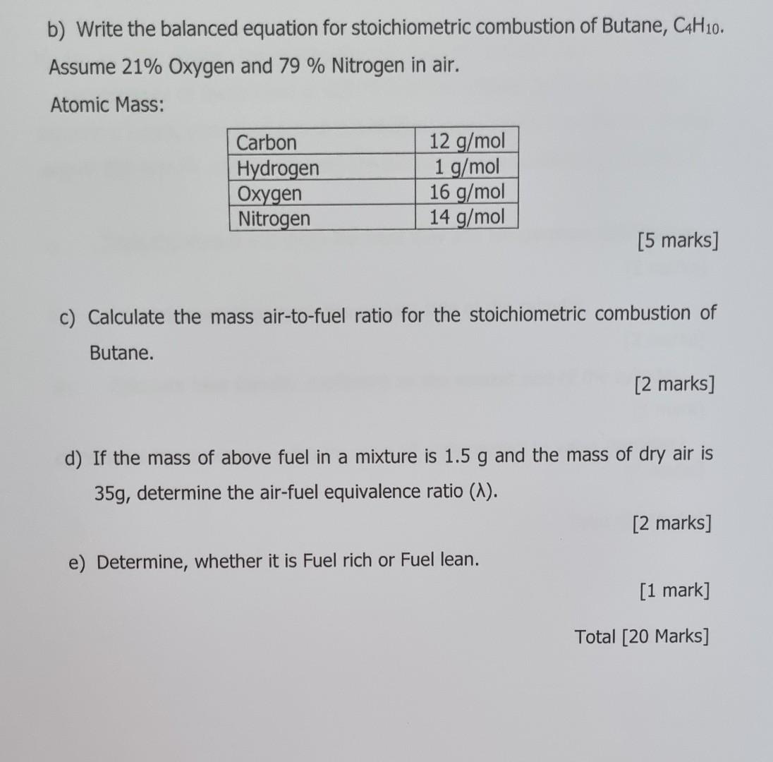 Solved b) Write the balanced equation for stoichiometric | Chegg.com