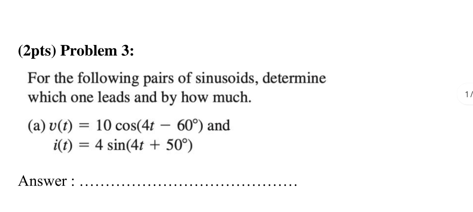 Solved (2pts) Problem 3: For the following pairs of | Chegg.com