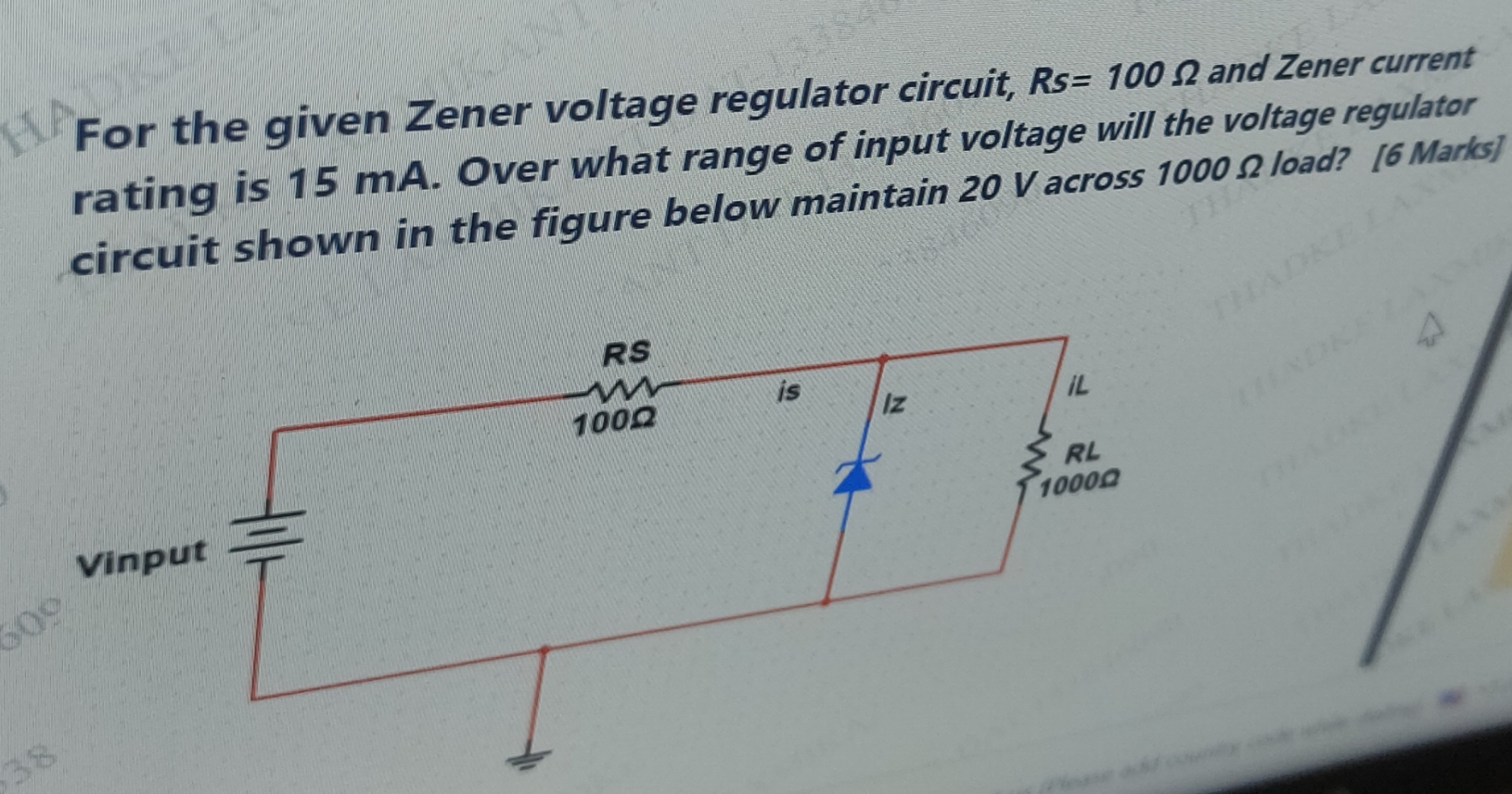 Solved For the given Zener voltage regulator circuit, Rs | Chegg.com