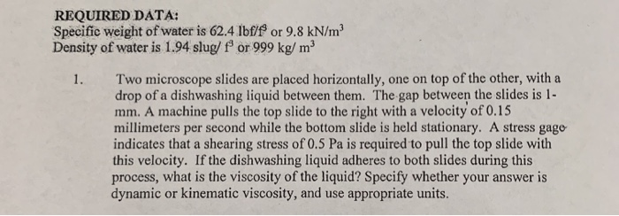 Solved REQUIRED DATA: Specific weight of water is 62.4 lbflf | Chegg.com