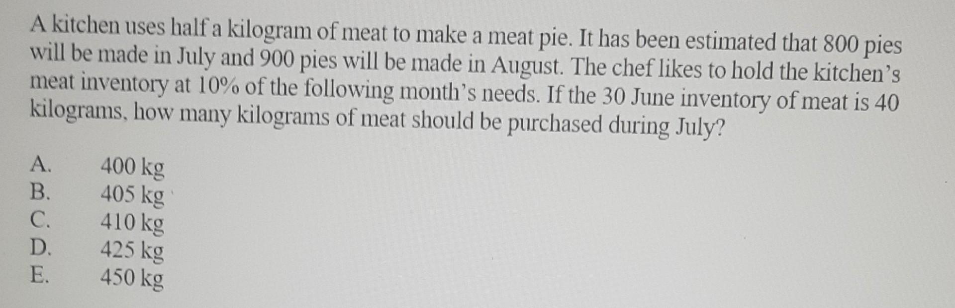 Solved A kitchen uses half a kilogram of meat to make a meat | Chegg.com