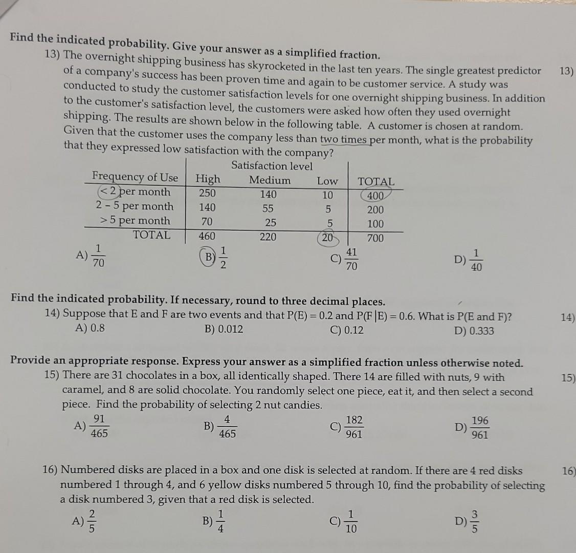 Solved Find the indicated probability. Give your answer as a | Chegg.com