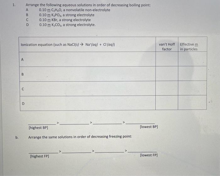 Solved Arrange the following aqueous solutions in order of | Chegg.com