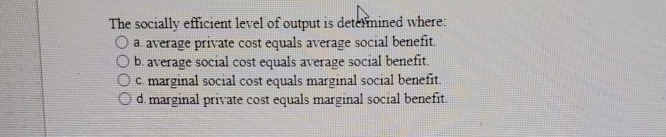 Solved The socially efficient level of output is detetmined | Chegg.com