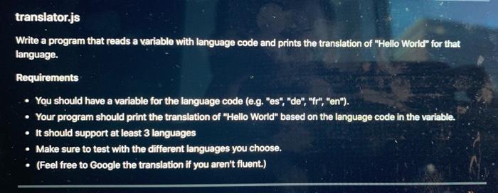 Solved translator.js Write a program that reads a variable | Chegg.com