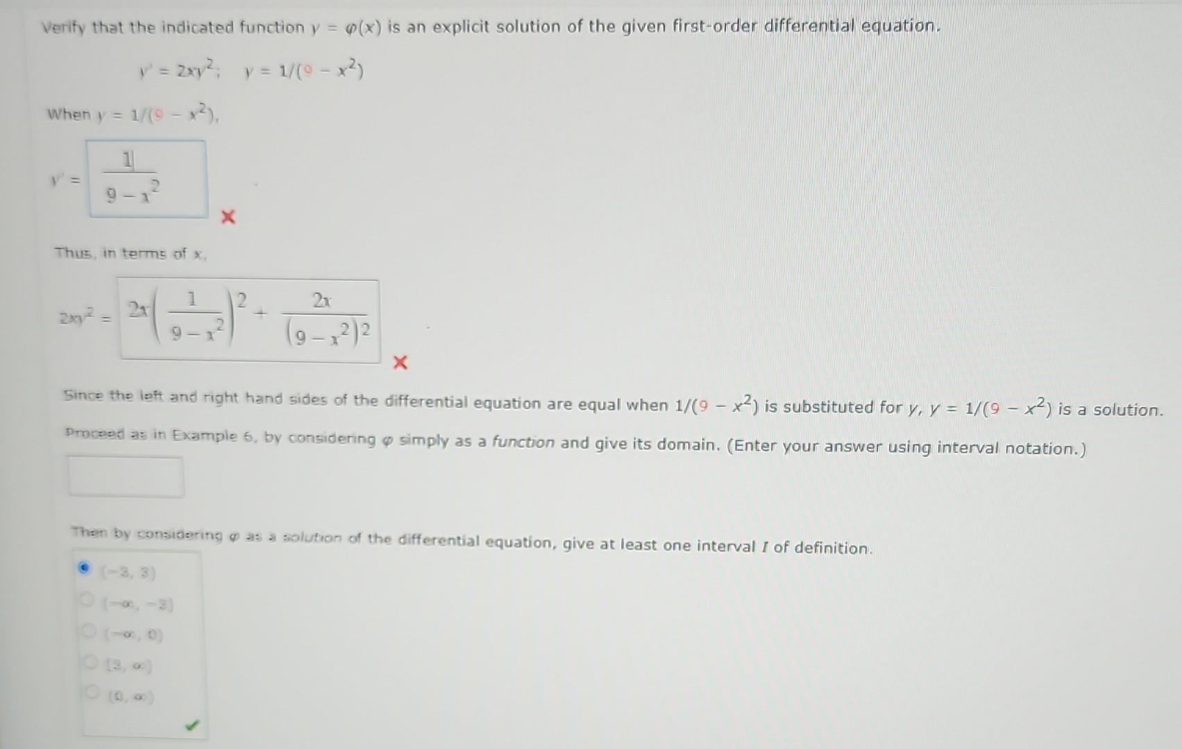 Solved Verify that the indicated function y=φ(x) is an | Chegg.com