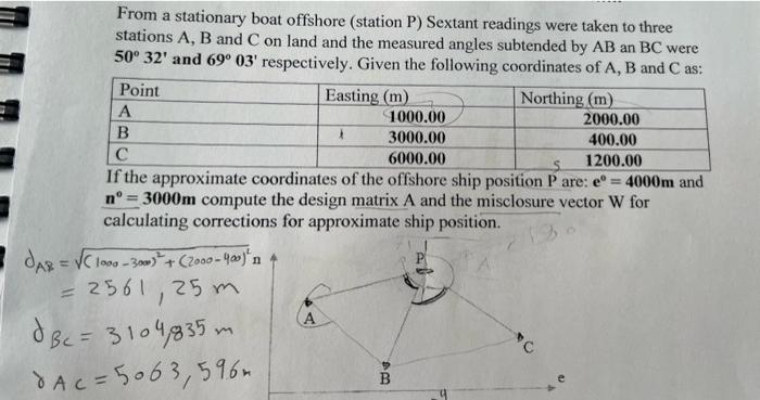 Solved From a stationary boat offshore (station P) Sextant | Chegg.com