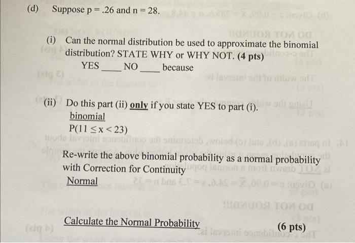 Solved 12. Use the normal approximation to the binomial | Chegg.com