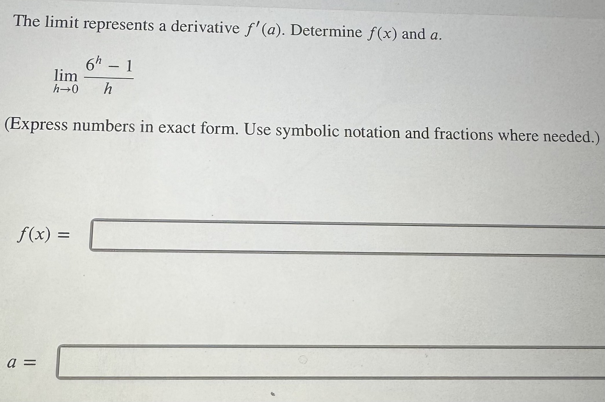 Solved The limit represents a derivative f'(a). ﻿Determine | Chegg.com