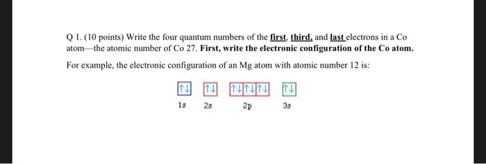 Solved Q 1. (10 points) Write the four quantum numbers of | Chegg.com