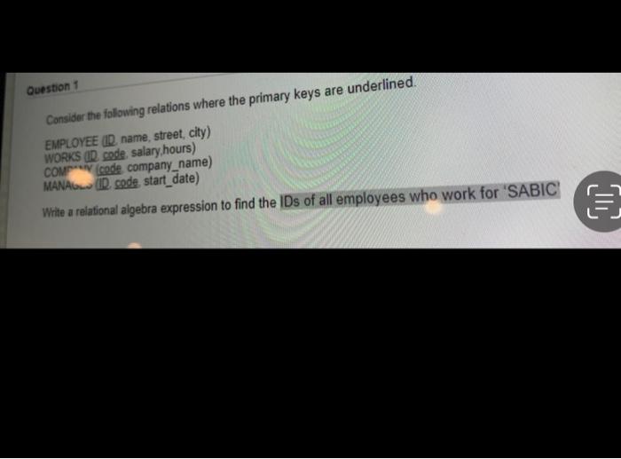 Solved Question 1 Consider the following relations where the | Chegg.com