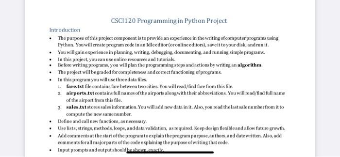 Solved CSCI120 Programming in Python Project Introduction • | Chegg.com