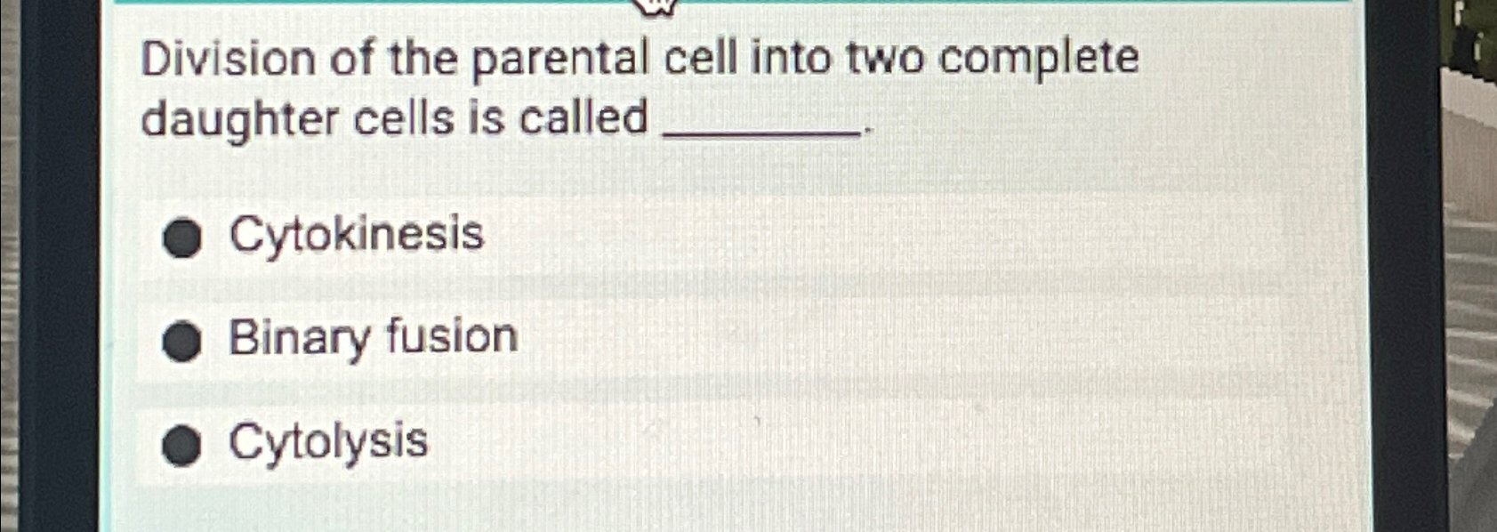 Solved Division of the parental cell into two complete | Chegg.com