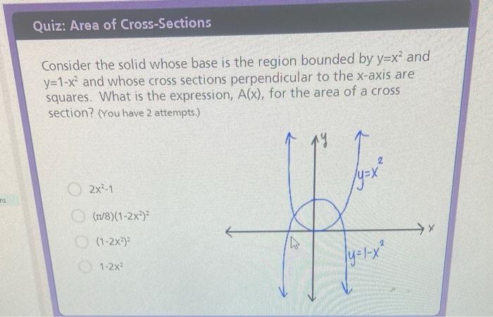 Solved Consider the solid whose base is the region bounded | Chegg.com