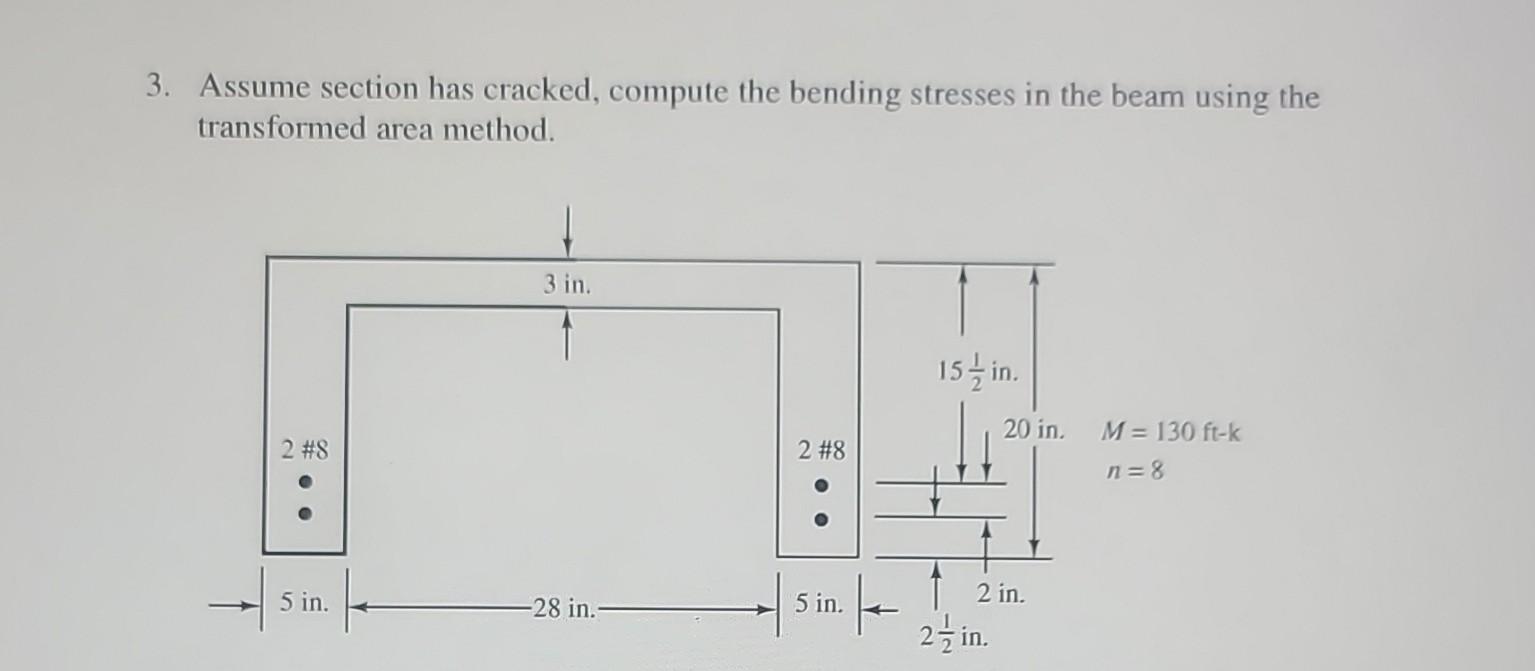 Solved 3. Assume section has cracked, compute the bending | Chegg.com