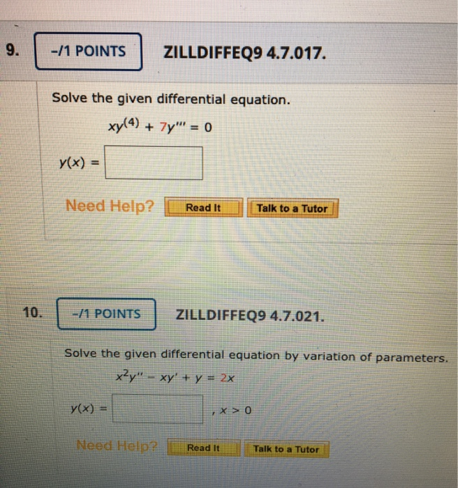 Solved 9. -/1 POINTS ZILLDIFFEQ9 4.7.017. Solve the given | Chegg.com Solved 9. -/1 POINTS ZILLDIFFEQ9 4.7.017. Solve the given | Chegg.com