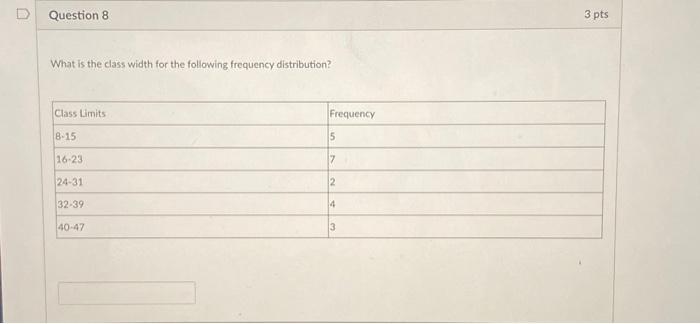 Solved What is the class width for the following frequency | Chegg.com