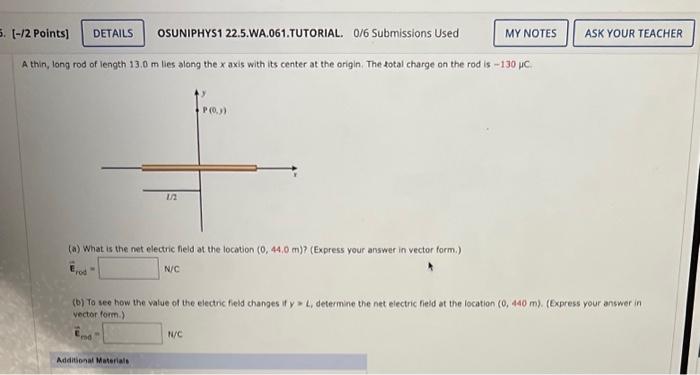 Solved A thin, long rod of length 13.0 m lies along the x | Chegg.com
