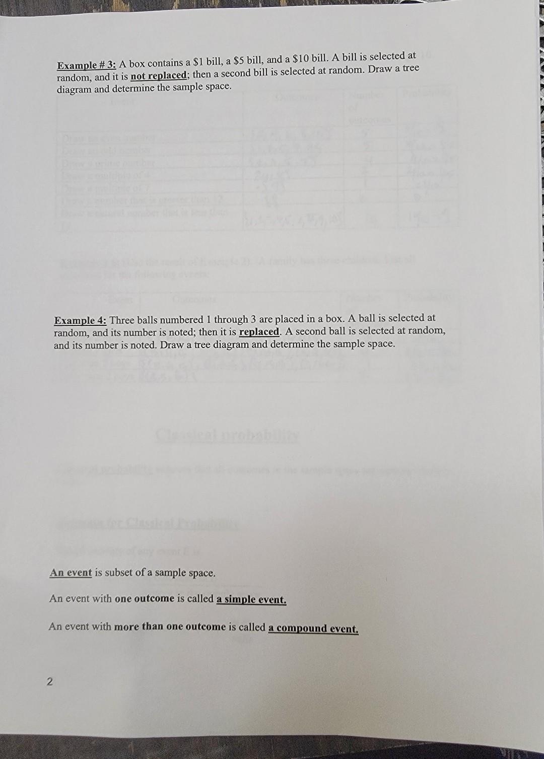 Solved Example \# 3: A box contains a $1 bill, a $5 bill, | Chegg.com