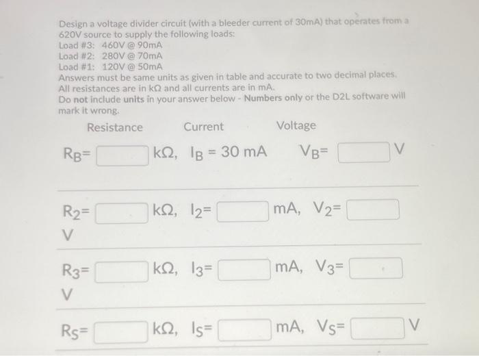 Solved Design a voltage divider circuit (with a bleeder | Chegg.com