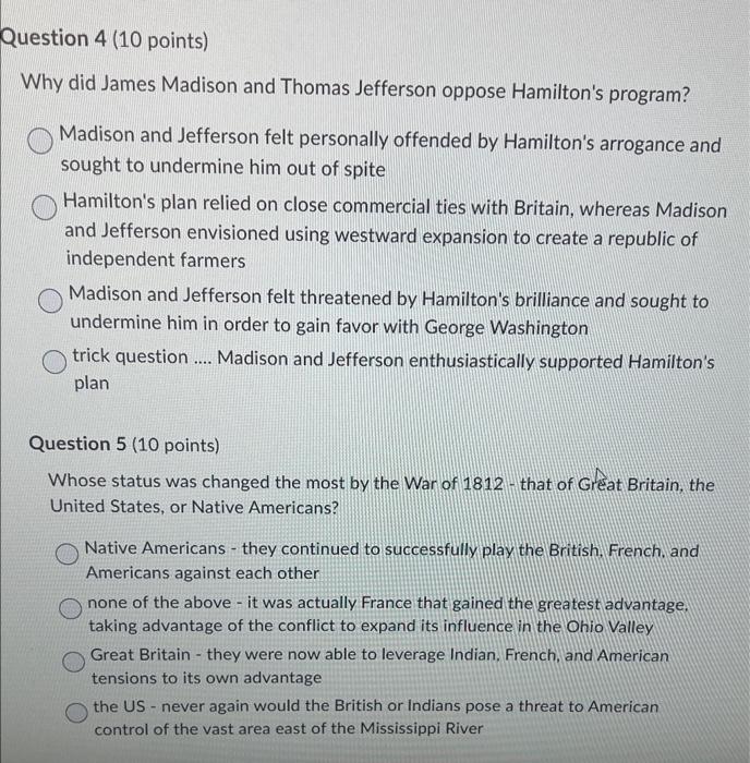 Why did James Madison and Thomas Jefferson oppose | Chegg.com