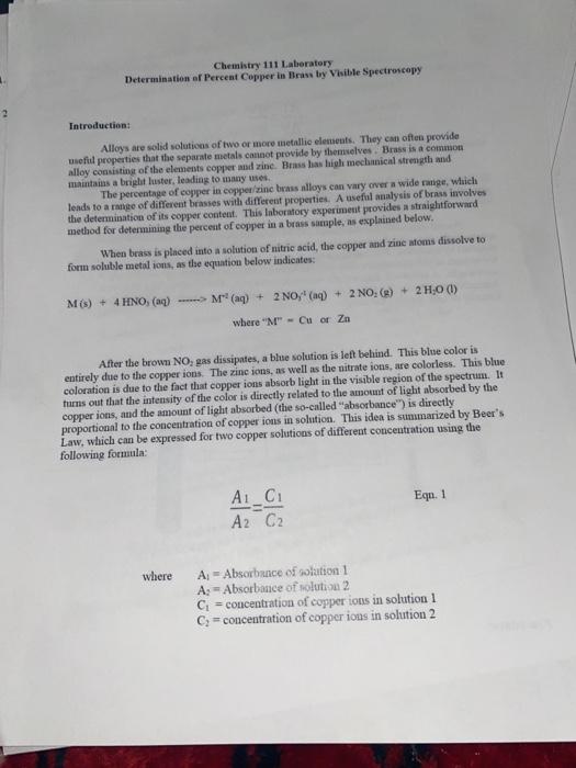 Solved Chemistry 111 Laboratory Determination of Percent | Chegg.com
