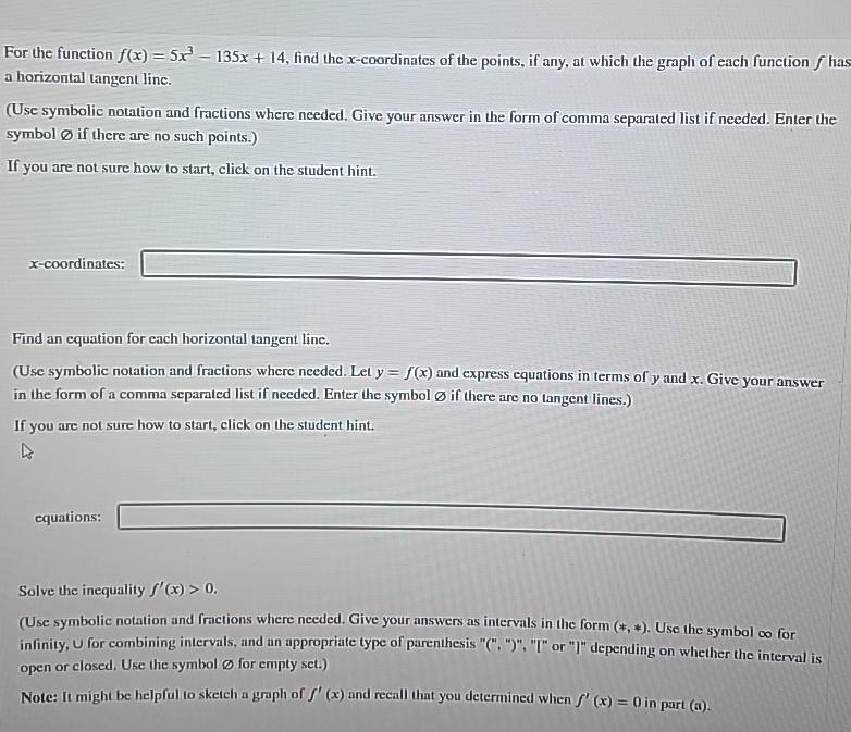 Solved For the function f(x)=5x3-135x+14, ﻿find the | Chegg.com