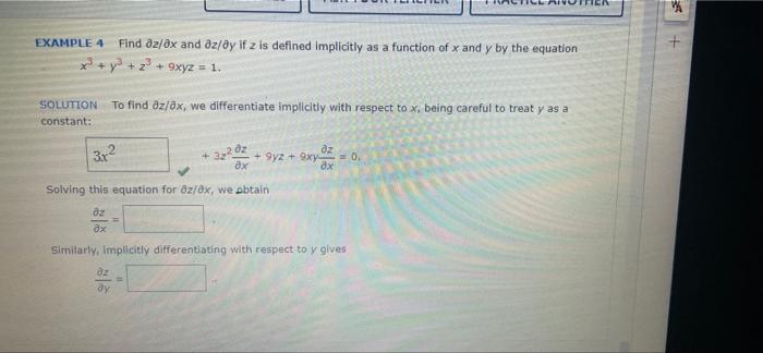 Solved EXAMPLE 4 + Find dz/dx and az/ay if z is defined | Chegg.com